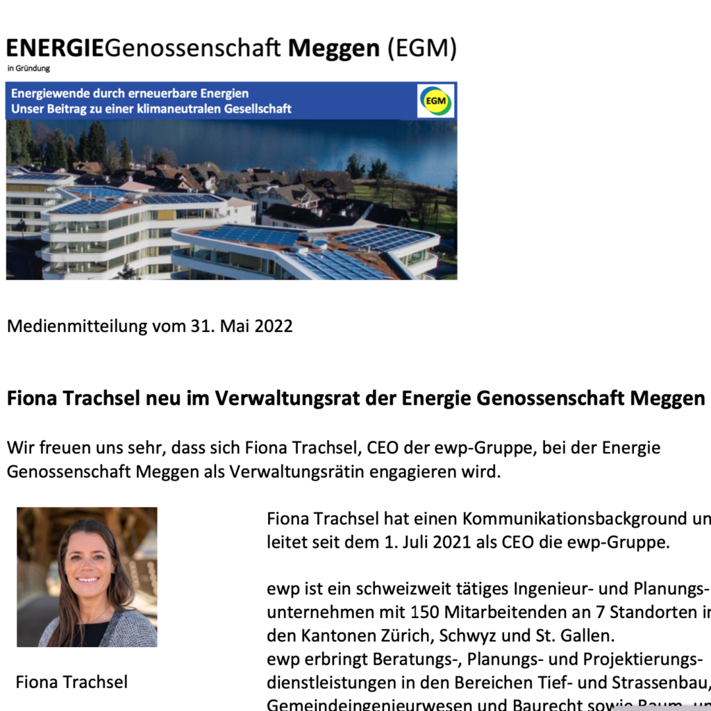 Fiona Trachsel neu im Verwaltungsrat - Energie Genossenschaft Meggen (EGM)